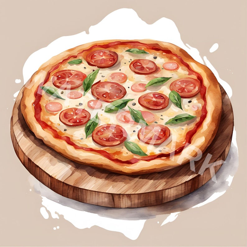 Pizza Party, Italian Pizza Watercolour Clipart, Food 8 JPEG Images ...