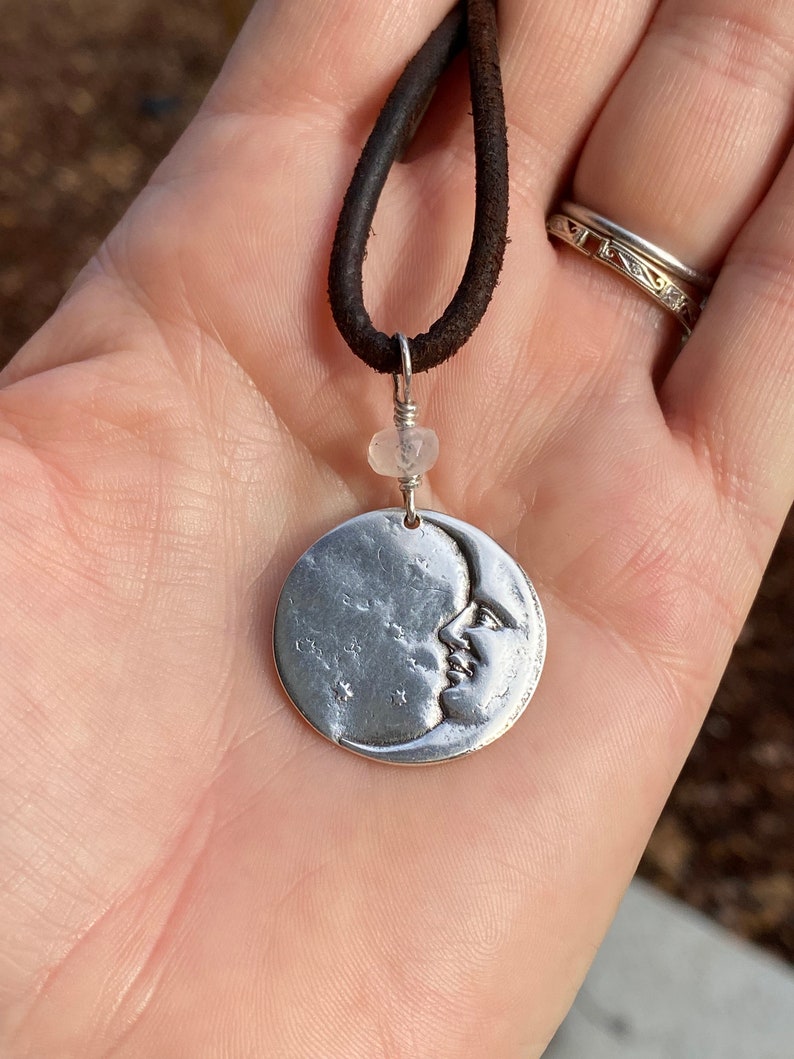 Sterling Silver Crescent Moon Stars Pendant Moonstone Necklace Art ...