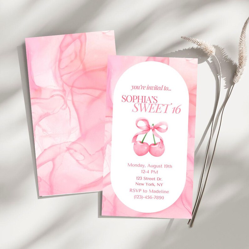 Customizable Sweet 16 Pink-themed Party Invitation Cherry-themed, Girly ...
