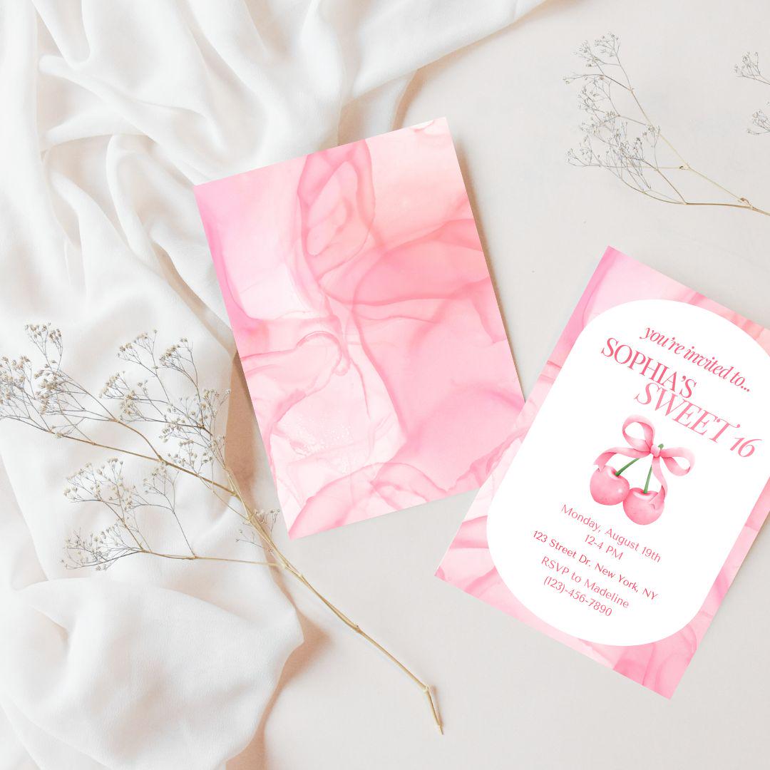 Customizable Sweet 16 Pink-themed Party Invitation Cherry-themed, Girly ...