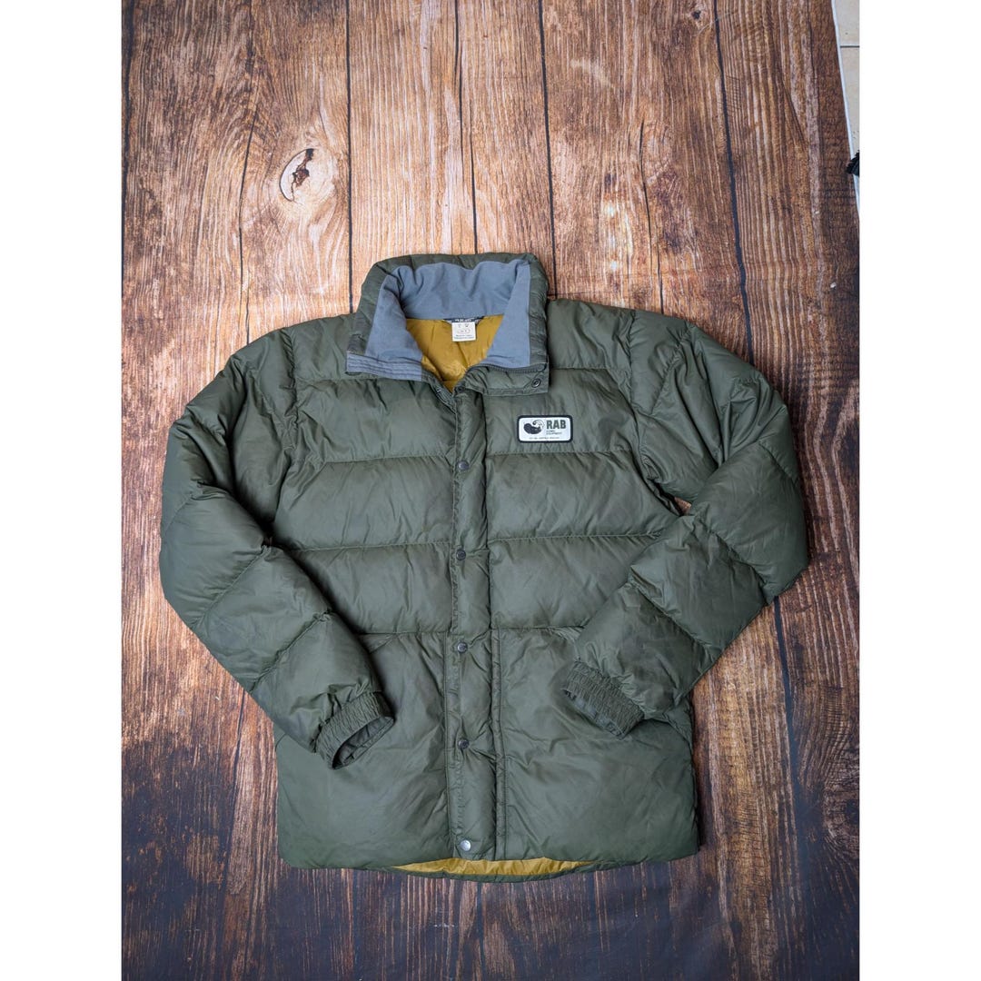 Rab Mens Down Puffer Jacket Olive Green Lightweight Warm Outdoor Size S ...