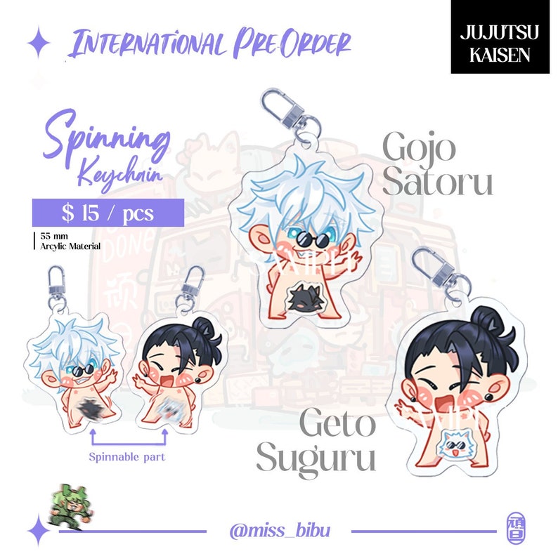 Jujustukaisen Gojo & Geto Spinning Acrylic Charms ©miss_bibu - Etsy