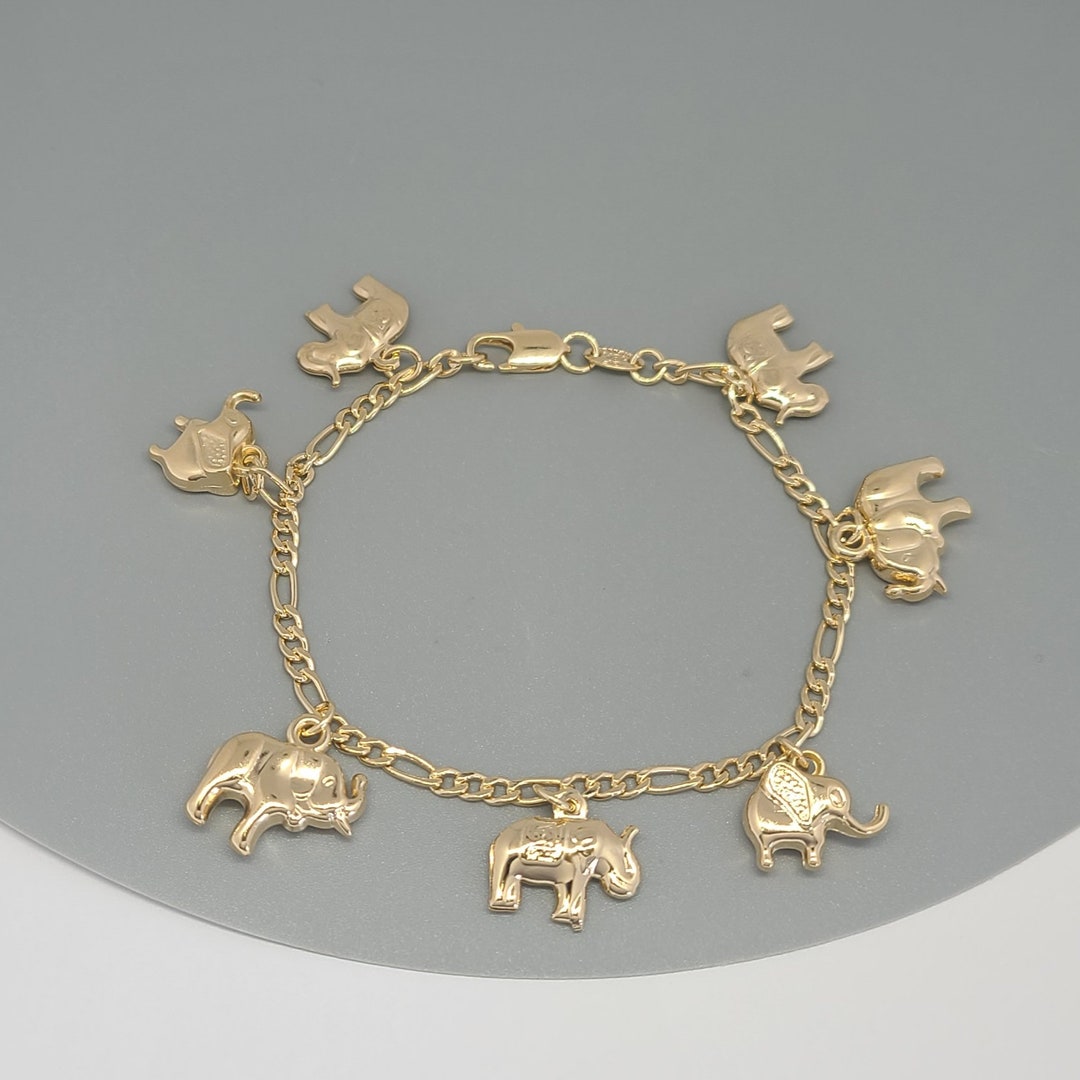 Elephant Bracelet, 18K Gold Filled Bracelet, Elephant Link Charm ...