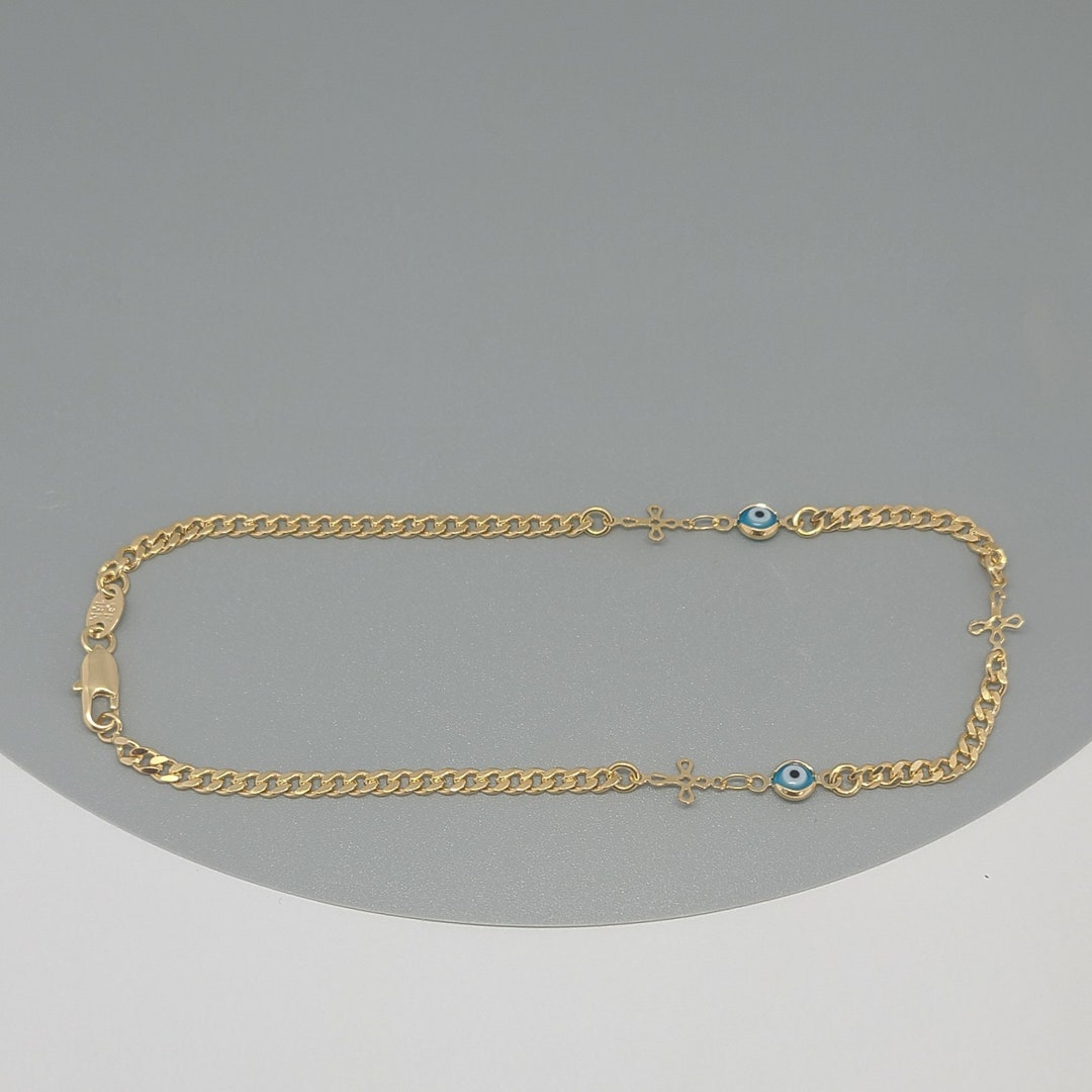 Evil Eye Curb Anklet, 18K Gold Filled, Protection Anklet, Curb Link ...