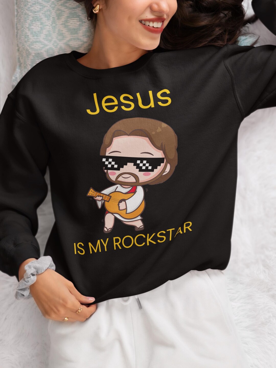 Jesus is My Rockstar Fun Bible Theme PNG Jesus Playing Guitar Tshirt ...