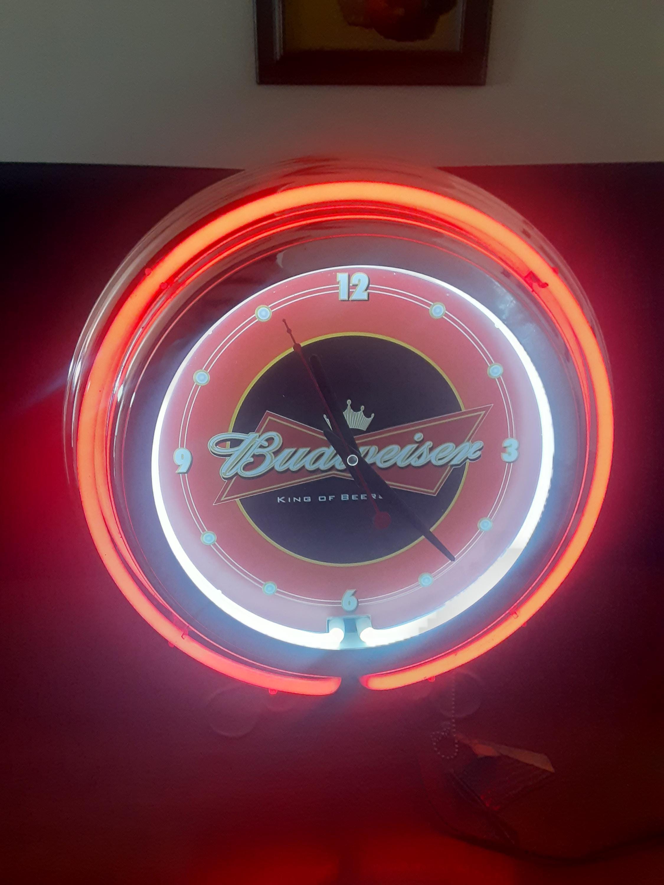 Awesome Budweiser Neon Wall Clock. 13.5. Inner White/outer Red Lighted ...