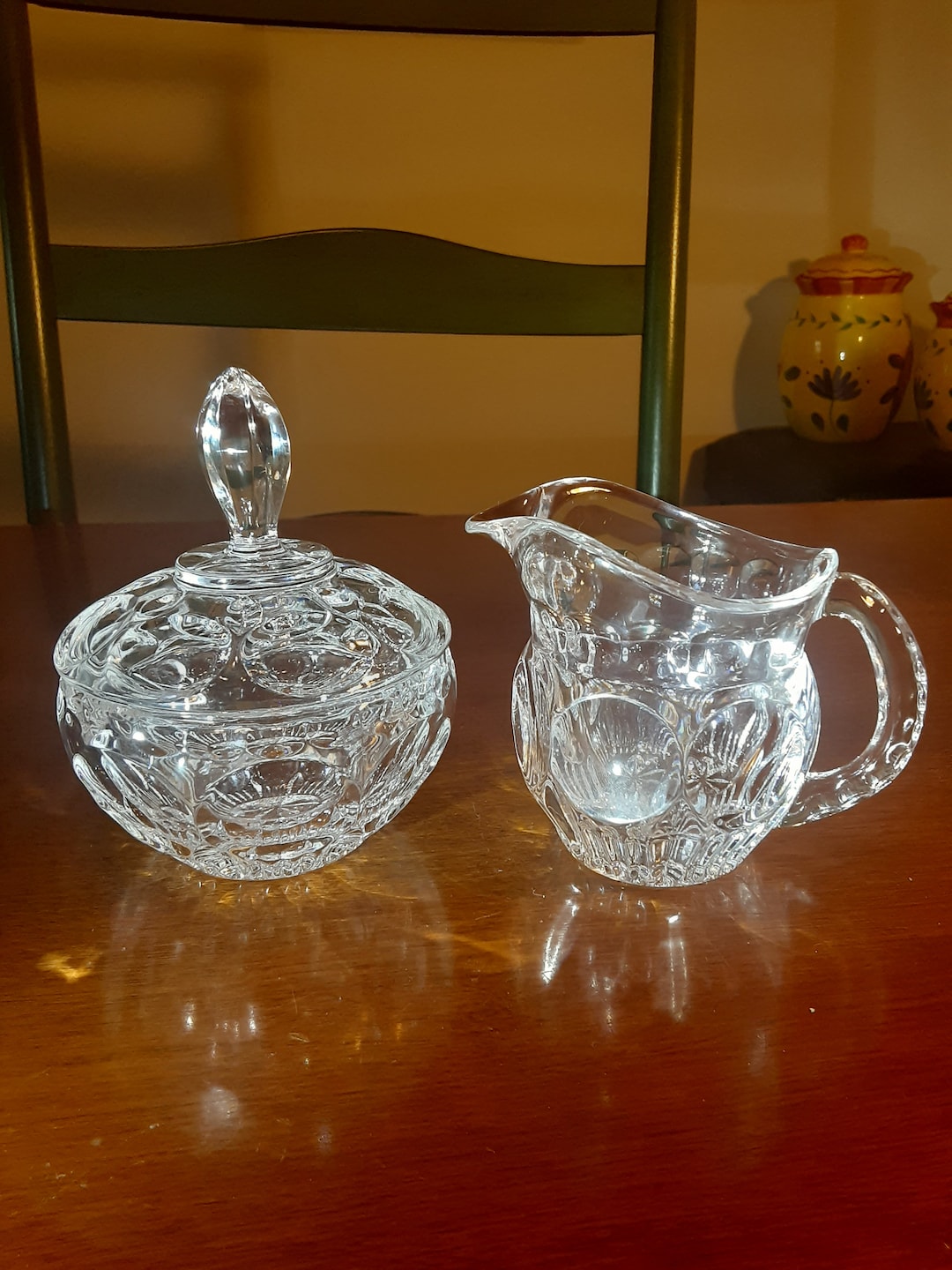Sparkling Vintage Crystal Cream & Sugar Service. Beautiful Circular Cut ...