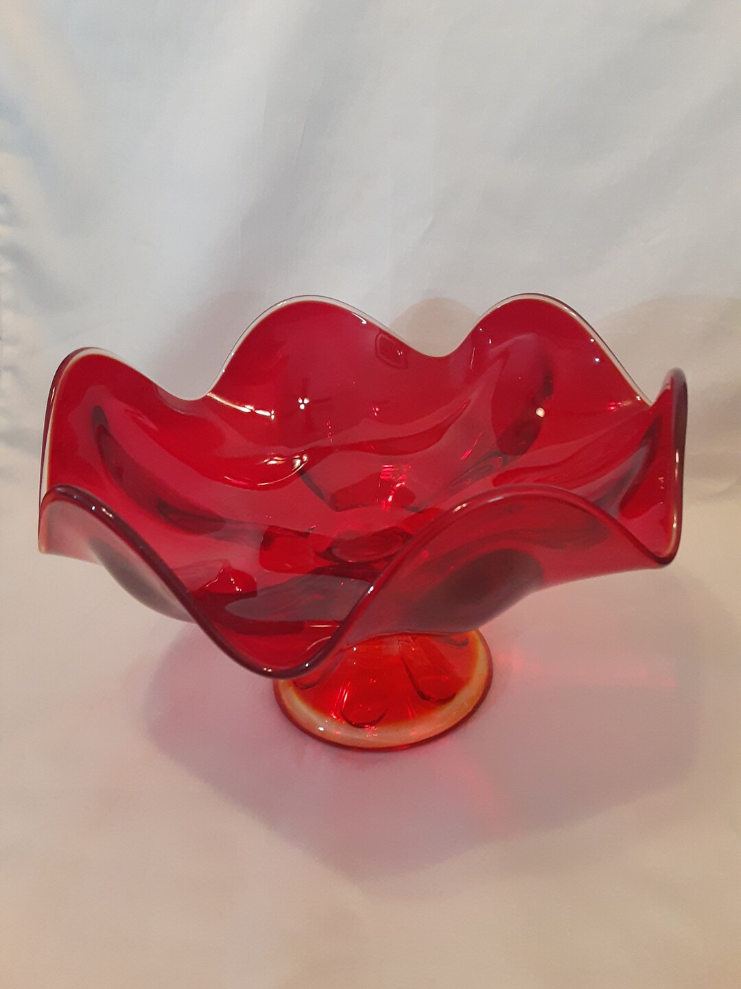 Vintage Viking Glass Red-amberina-clear Crested Art Glass Fruit Bowl ...