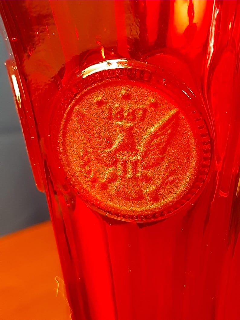 Vintage Fostoria Glass Ruby Red Coin Dot Bud Vase. 8" Tall, Eagle ...