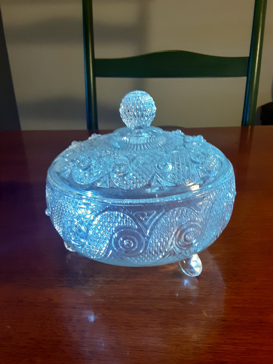 Sparkly Footed Crystal Candy Dish With Cover and Really Cool Intricate ...