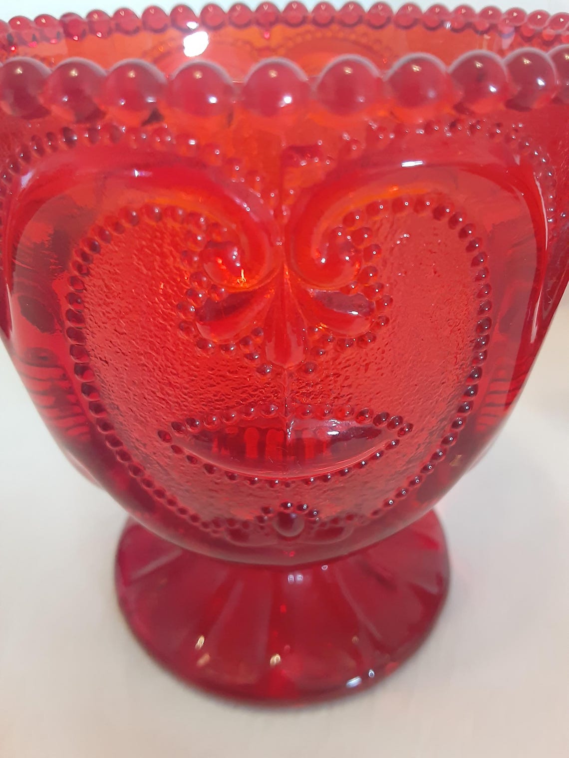 Mosser Glass Bright Ruby Red Cream & Sugar Service. Ornate Sweetheart ...