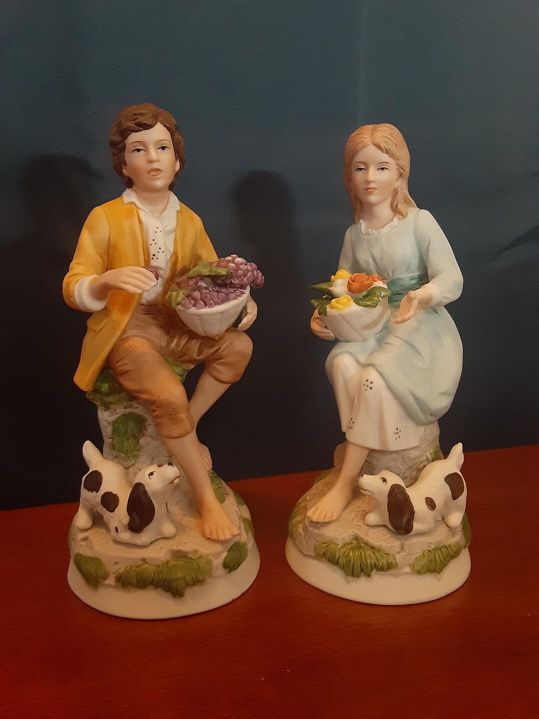 Set of 2 Porcelain Ceramic Early American Boy & Girl Figurines ...