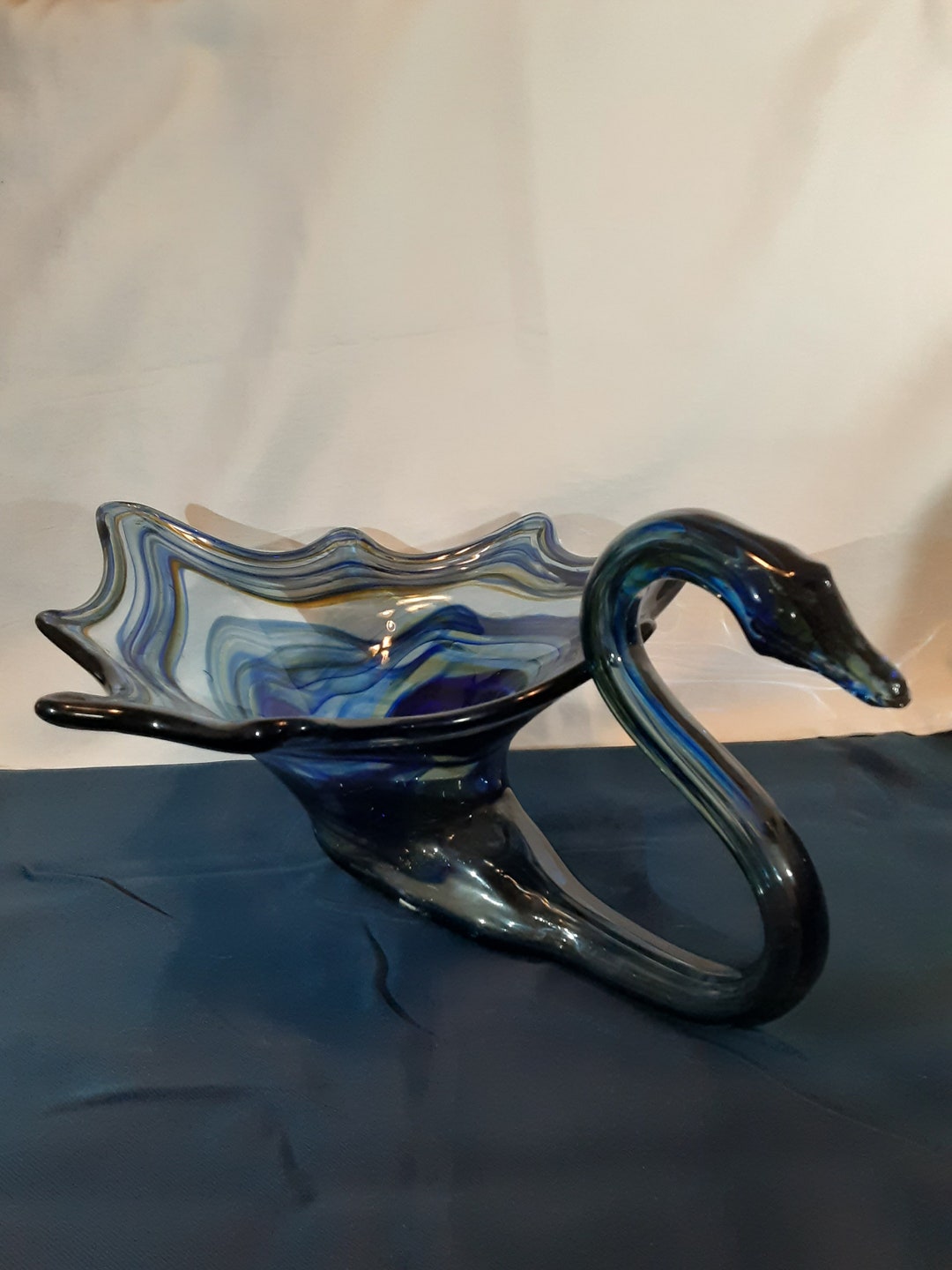 Vintage Large Blue-swirled Sooner Glass Swan. Handblown and Formed ...