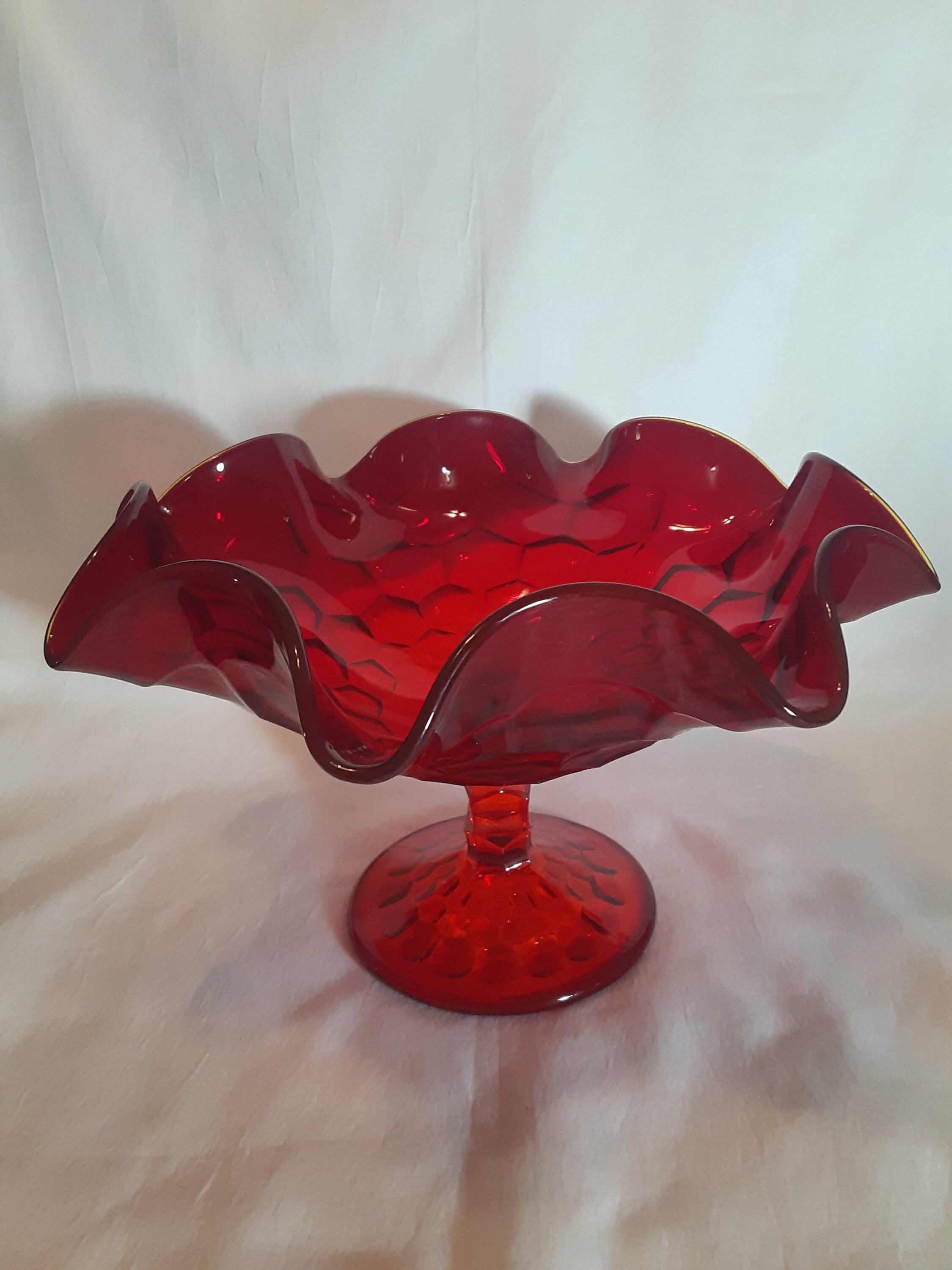 Vintage Viking 10" Ruby Amberina Fruit Compote. Honeycomb Pattern ...
