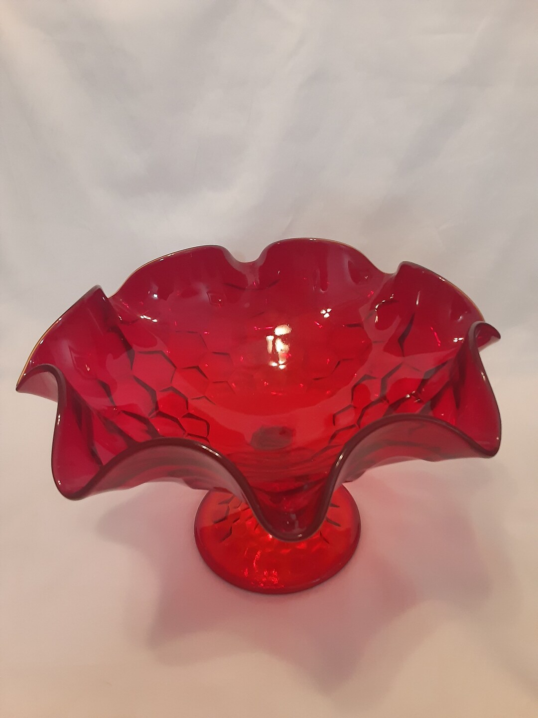 Vintage Viking 10" Ruby Amberina Fruit Compote. Honeycomb Pattern ...