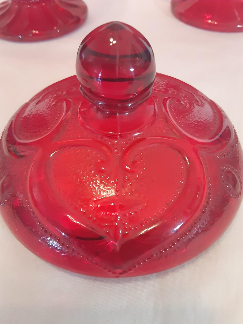 Mosser Glass Bright Ruby Red Cream & Sugar Service. Ornate Sweetheart ...