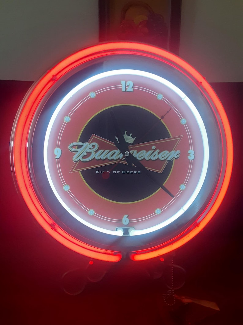 Awesome Budweiser Neon Wall Clock. 13.5. Inner White/outer Red Lighted ...