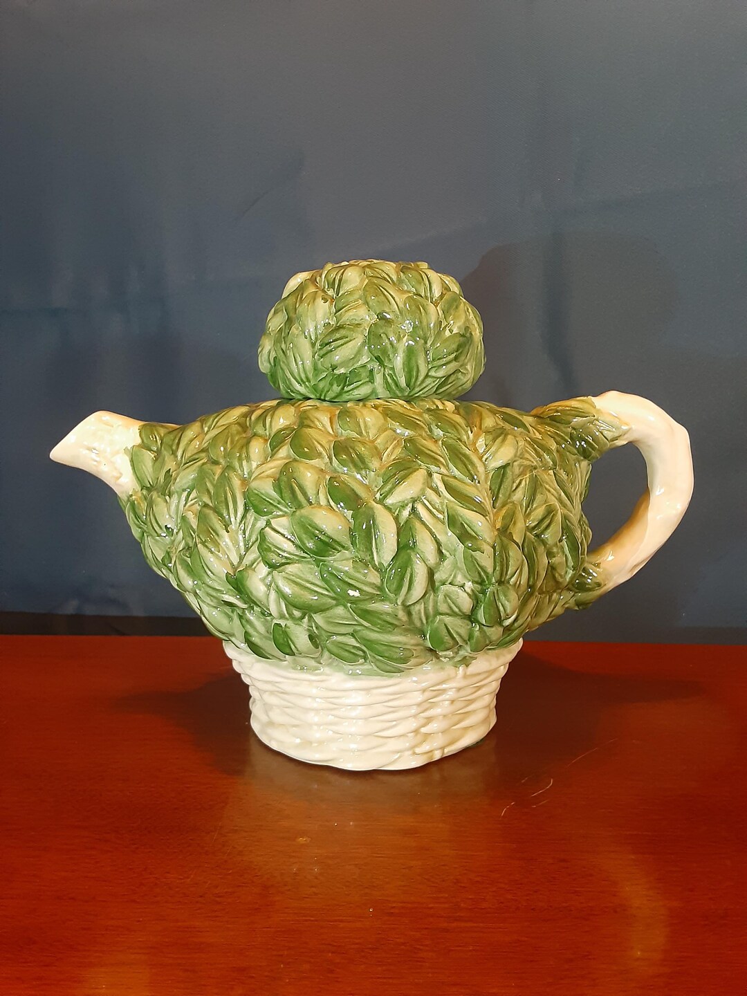Unique Ethan Allen Boxwood Topiary Pattern Handpainted Ceramic Teapot ...