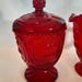 Mosser Glass Bright Ruby Red Cream & Sugar Service. Ornate Sweetheart ...