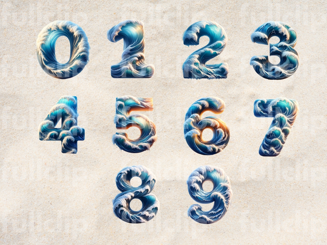Waves Alphabet Clipart Bundle, Waves PNG, Ocean Clipart, Waves Font ...
