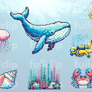 Pixel Ocean World Clipart Bundle, Ocean Pixel Art, Fish SVG, Shark PNG ...
