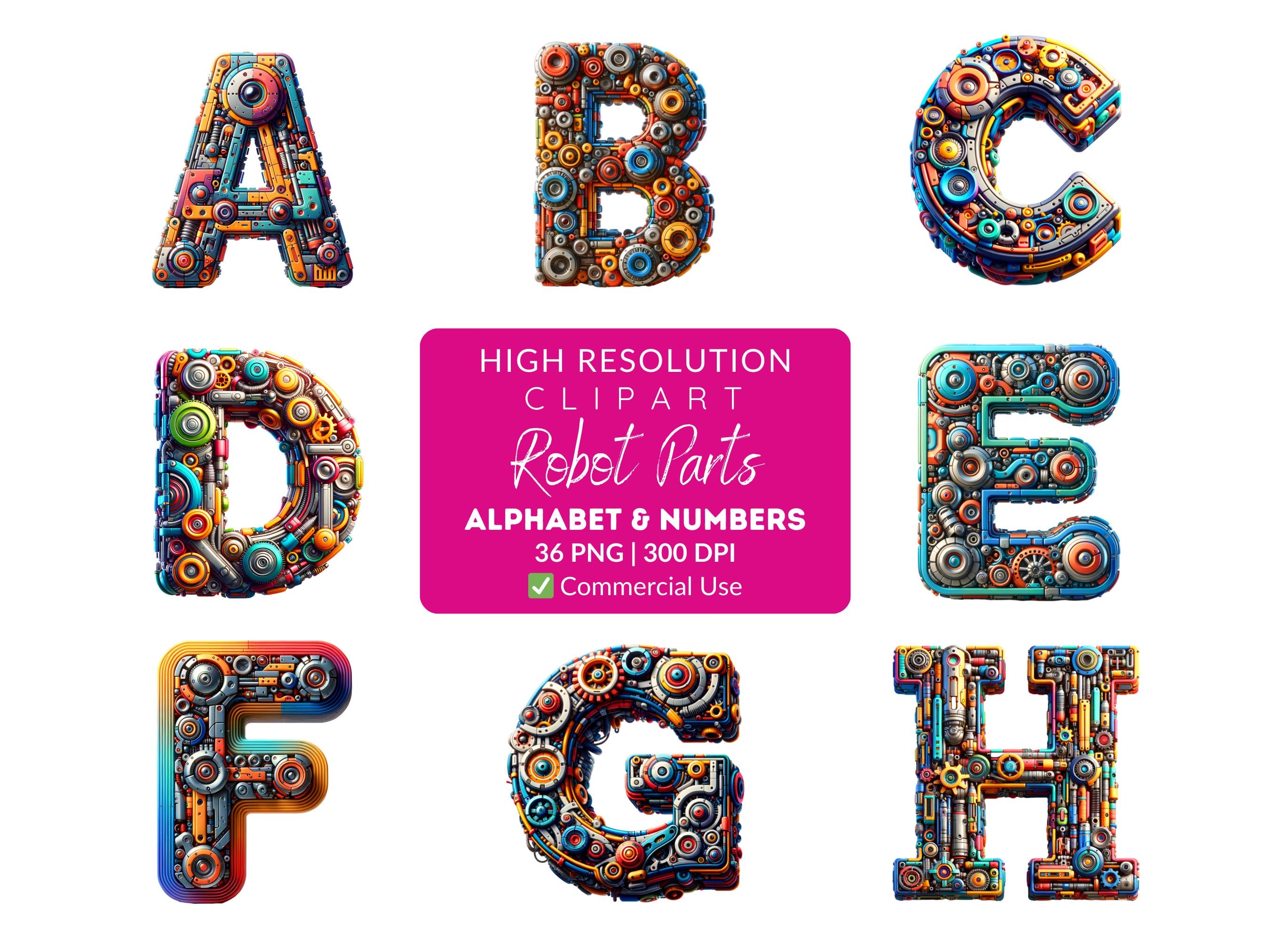 Robot Alphabet Clipart Bundle, Robot Clipart, Robot Font, Robot PNG ...