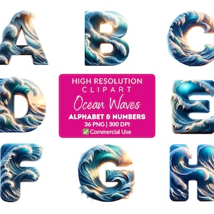 Waves Alphabet Clipart Bundle, Waves PNG, Ocean Clipart, Waves Font ...
