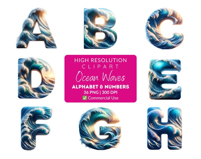 Ocean Wave Font 3D PNG Letters, Water Alphabet Set, Beach Doodle Letter ...