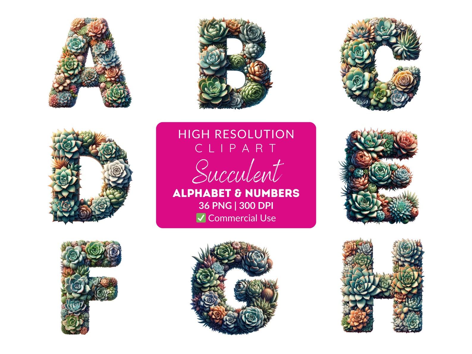 Succulent Alphabet Clipart Bundle, Succulent Letters, Gardening Clipart ...