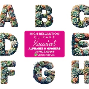 Succulent Alphabet Clipart Bundle, Succulent Letters, Gardening Clipart ...