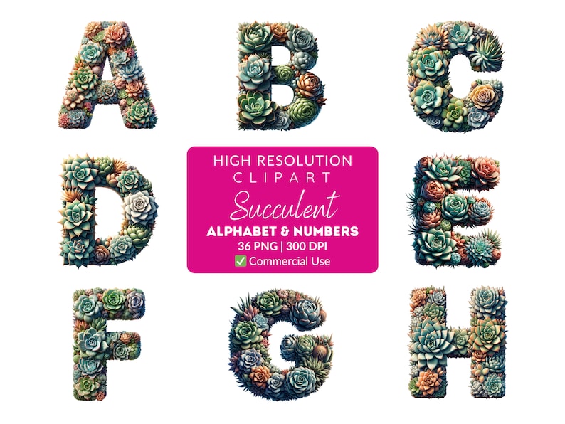 Succulent Alphabet Clipart Bundle, Succulent Letters, Gardening Clipart ...