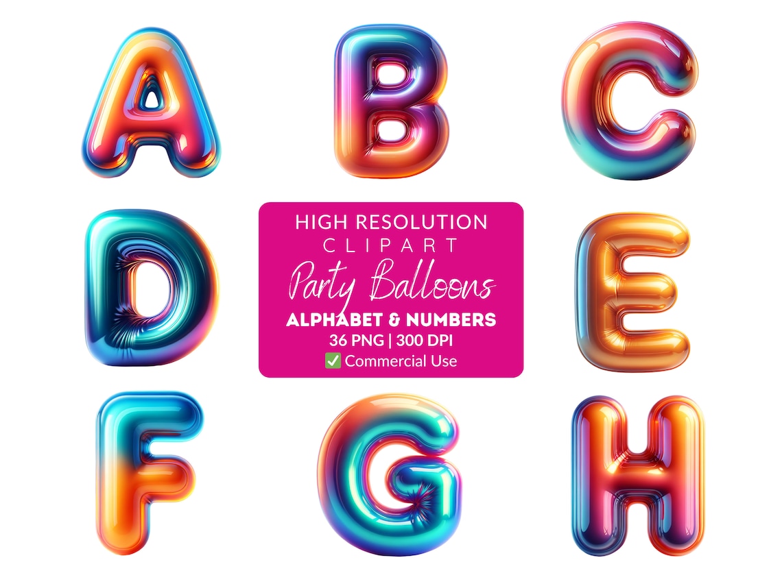 Balloon Letter Clipart Bundle, Birthday Letters, Party Clipart, 3D ...