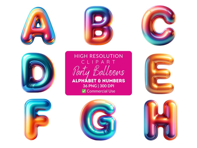 Balloon Letter Clipart Bundle, Birthday Letters, Party Clipart, 3D ...