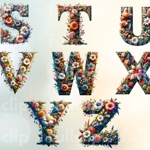 Floral Font Clipart Bundle, Flower PNG, Flower Clipart, Floral Clipart ...