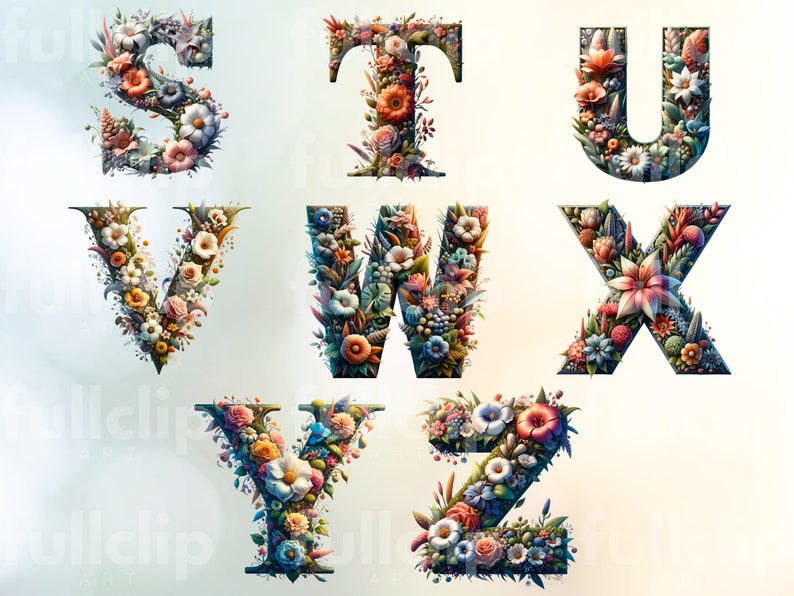 Floral Font Clipart Bundle, Flower PNG, Flower Clipart, Floral Clipart ...