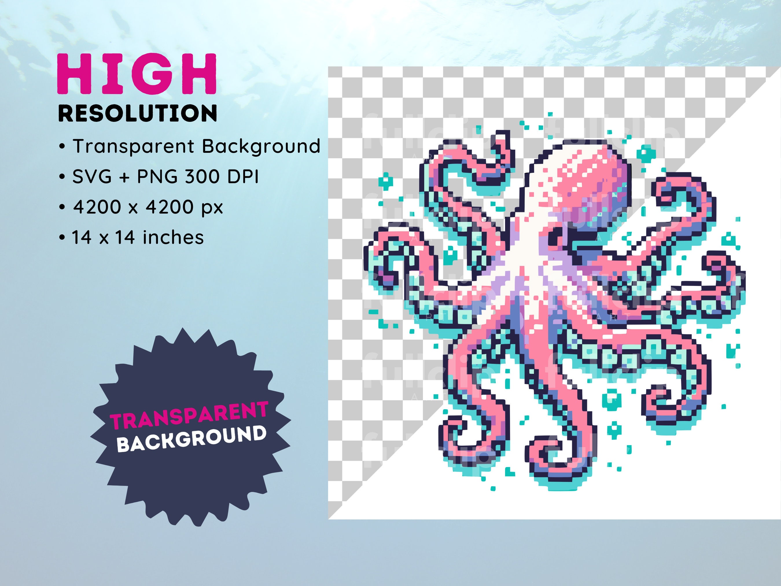 Pixel Ocean World Clipart Bundle, Ocean Pixel Art, Fish SVG, Shark PNG ...