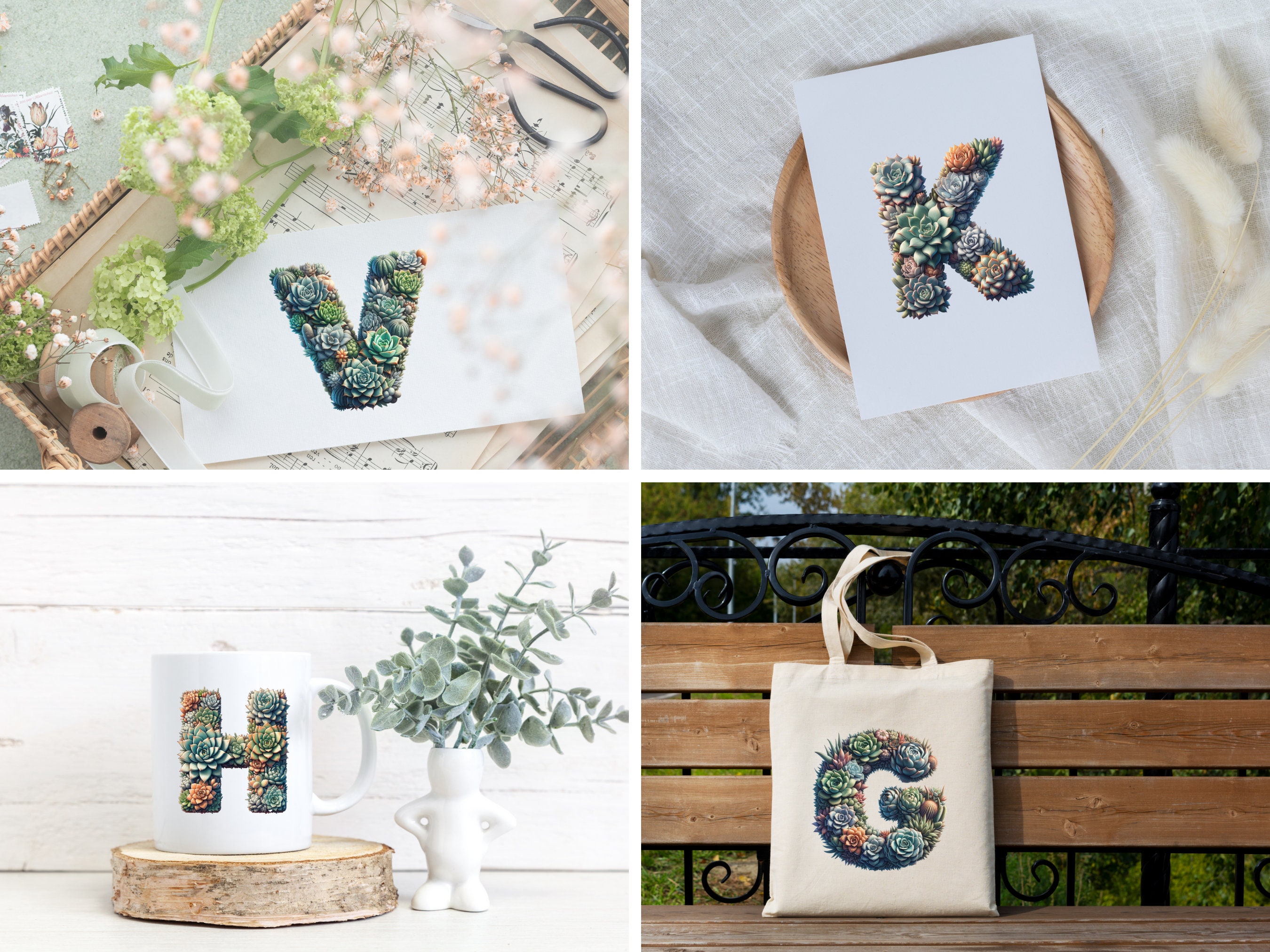 Succulent Alphabet Clipart Bundle, Succulent Letters, Gardening Clipart ...