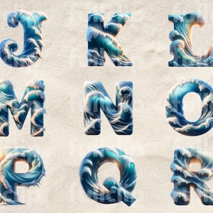 Waves Alphabet Clipart Bundle, Waves PNG, Ocean Clipart, Waves Font ...