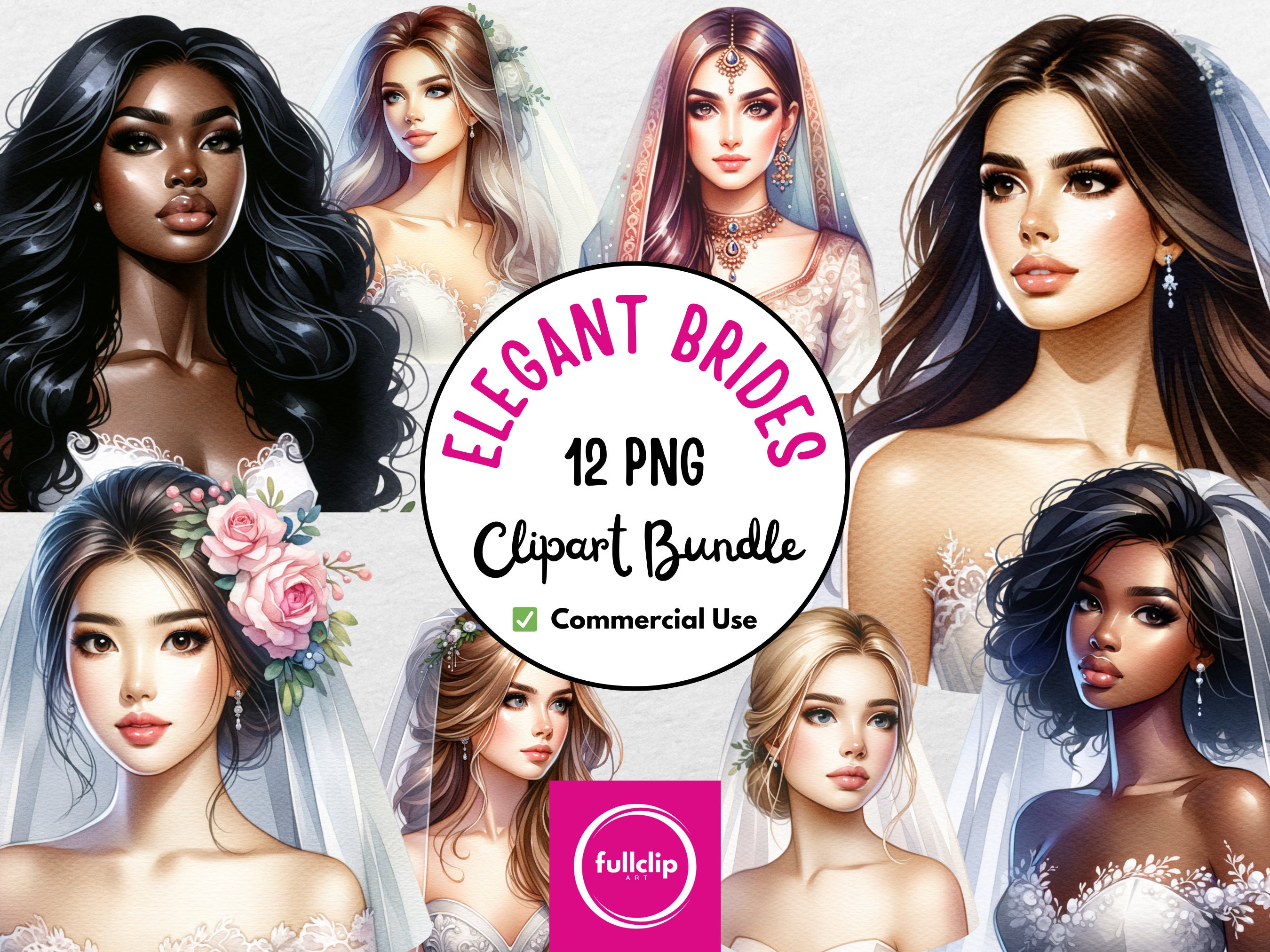 Elegant Brides Clipart Bundle, Bride PNG, Wedding Clipart, Wedding PNG ...