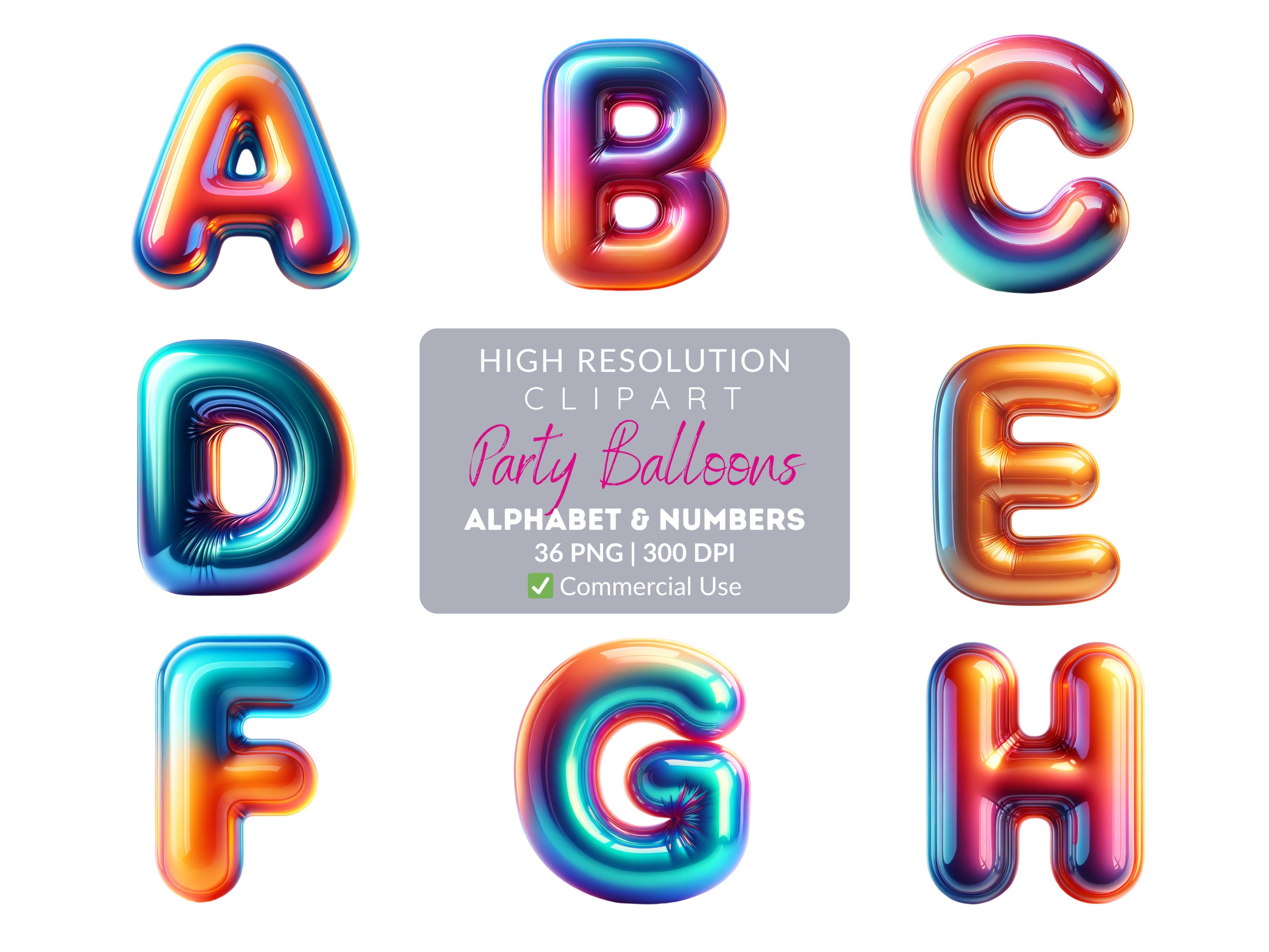 Balloon Letter Clipart Bundle, Birthday Letters, Party Clipart, 3D ...