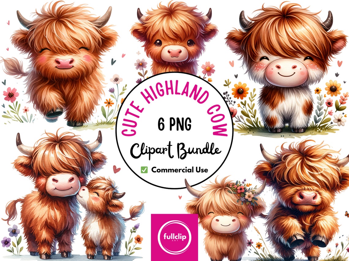 Cute Highland Cow Nursery Clipart Bundle, Highland Cow Nursery ...