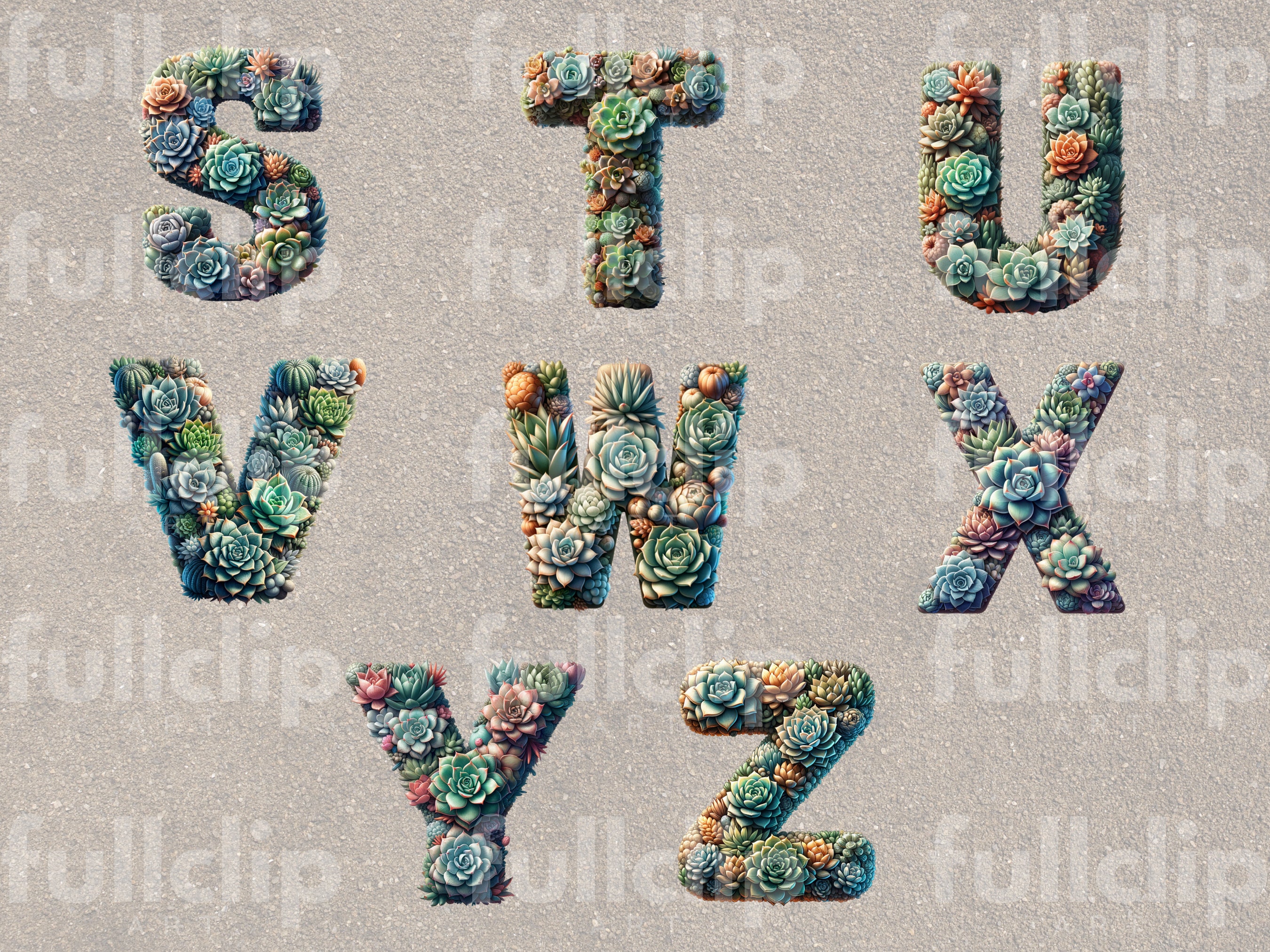 Succulent Alphabet Clipart Bundle, Succulent Letters, Gardening Clipart ...