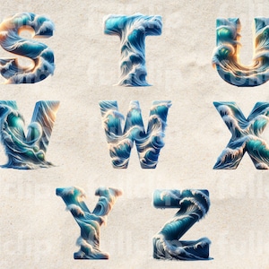 Waves Alphabet Clipart Bundle, Waves PNG, Ocean Clipart, Waves Font ...