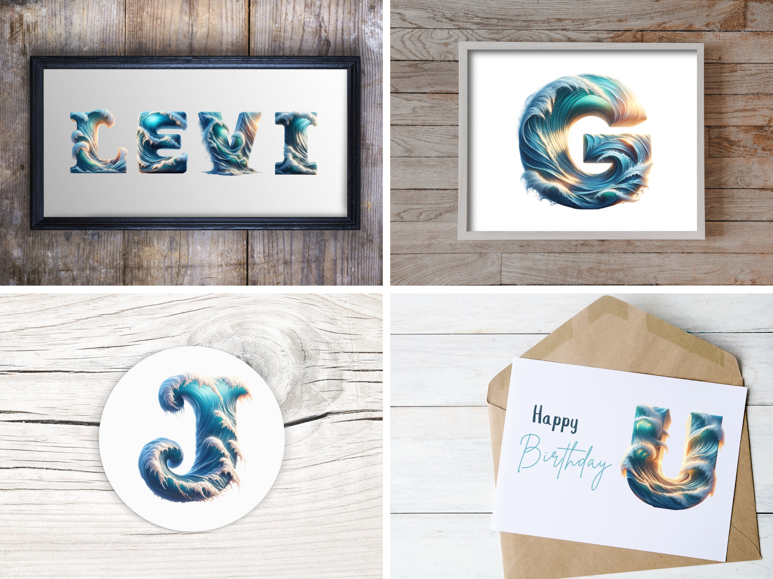 Waves Alphabet Clipart Bundle, Waves PNG, Ocean Clipart, Waves Font ...