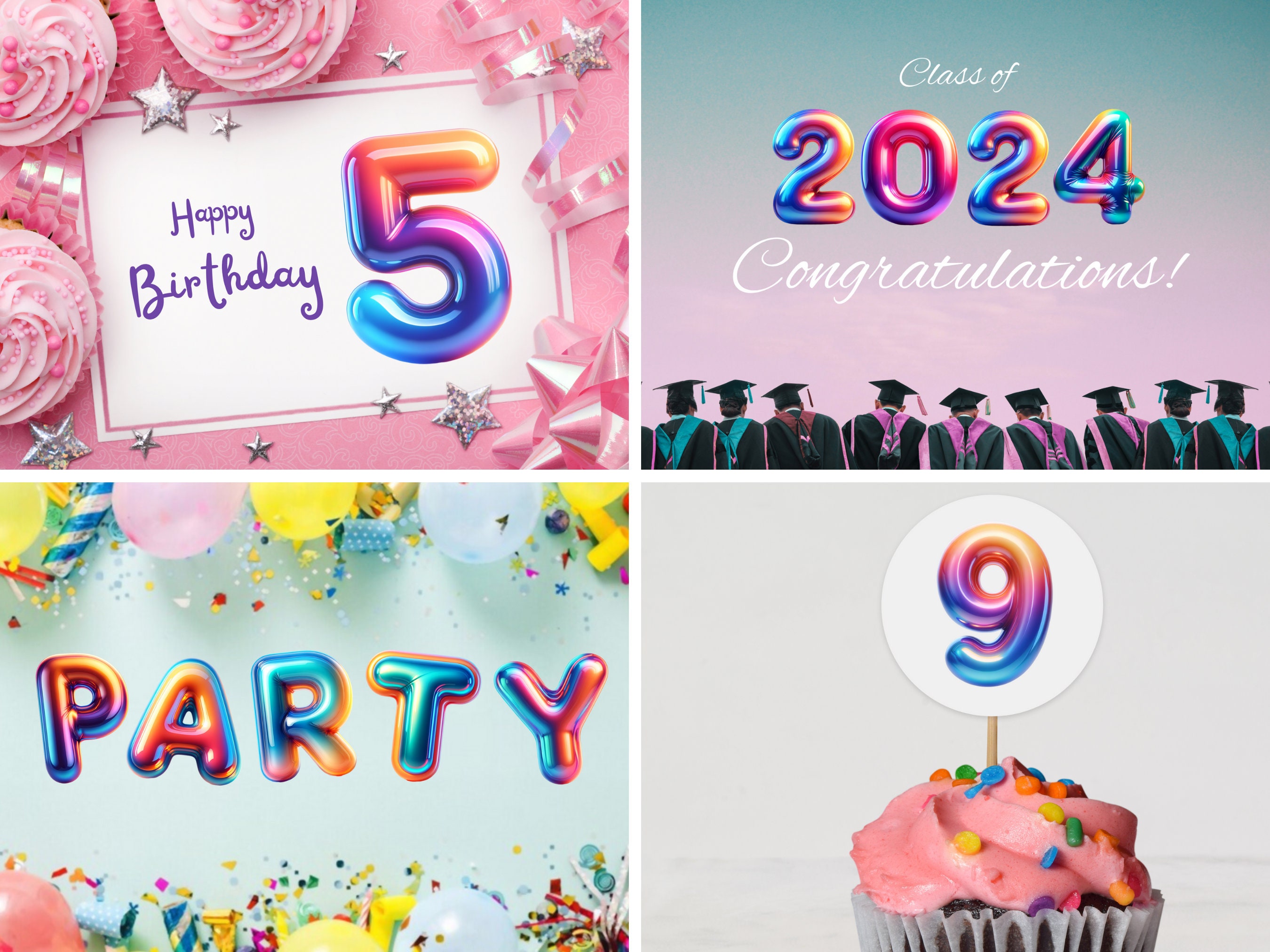 Balloon Letter Clipart Bundle, Birthday Letters, Party Clipart, 3D ...