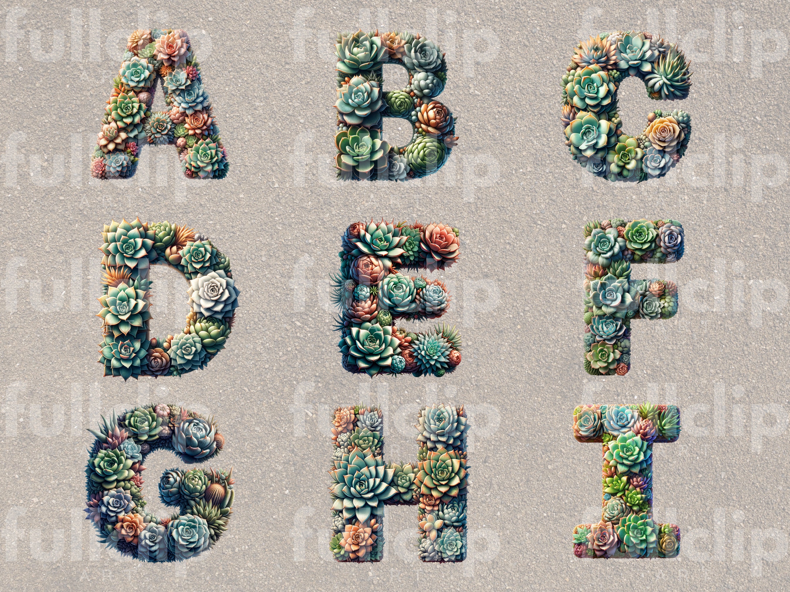 Succulent Alphabet Clipart Bundle, Succulent Letters, Gardening Clipart ...