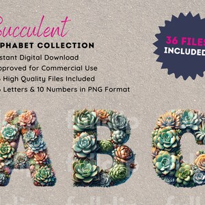 Succulent Alphabet Clipart Bundle, Succulent Letters, Gardening Clipart ...