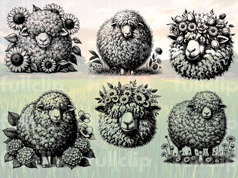 Shaggy Sheep Clipart Bundle, Sheep SVG, Sheep PNG, Sheep Clipart, Sheep ...