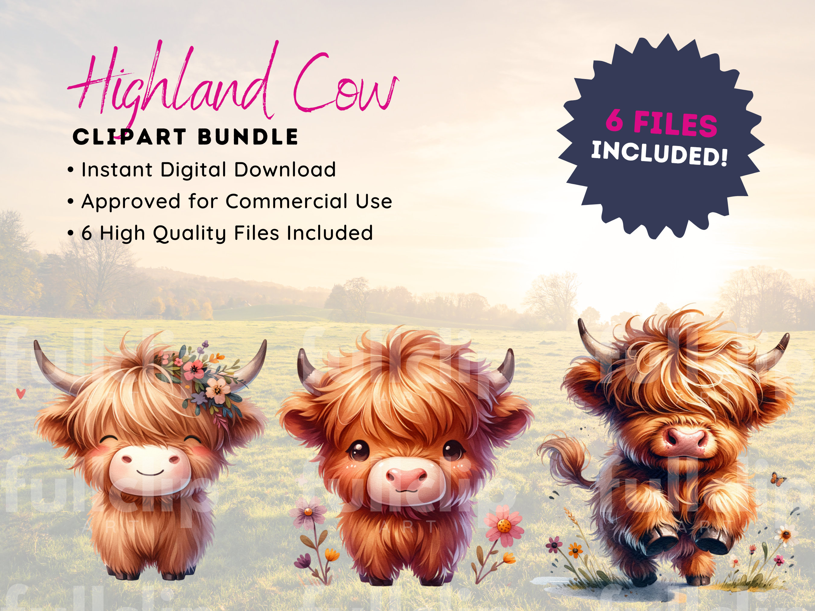 Cute Highland Cow Nursery Clipart Bundle, Highland Cow Nursery ...