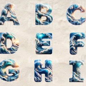 Waves Alphabet Clipart Bundle, Waves PNG, Ocean Clipart, Waves Font ...